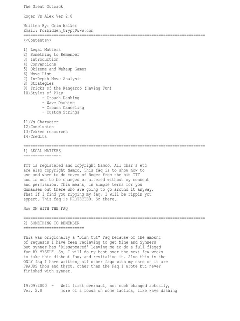 Tekken Tag Tournament Roger | PDF | Professional Wrestling | Combat Sports