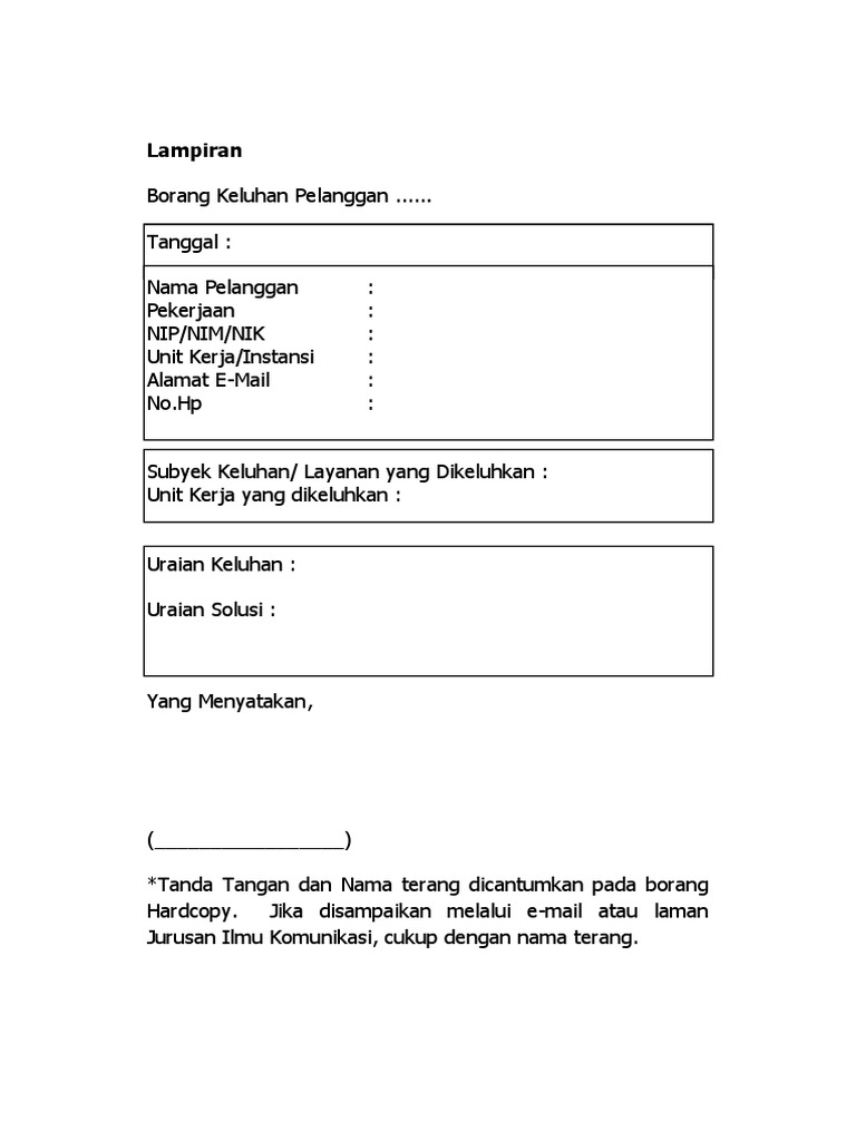 Form Keluhan Pelanggan | PDF