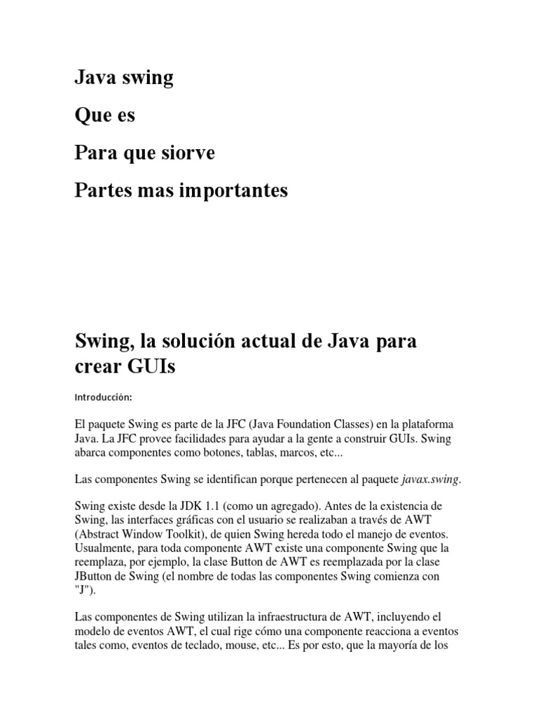 Java Swing | PDF | Java (lenguaje de programación) | Ventana (informática)