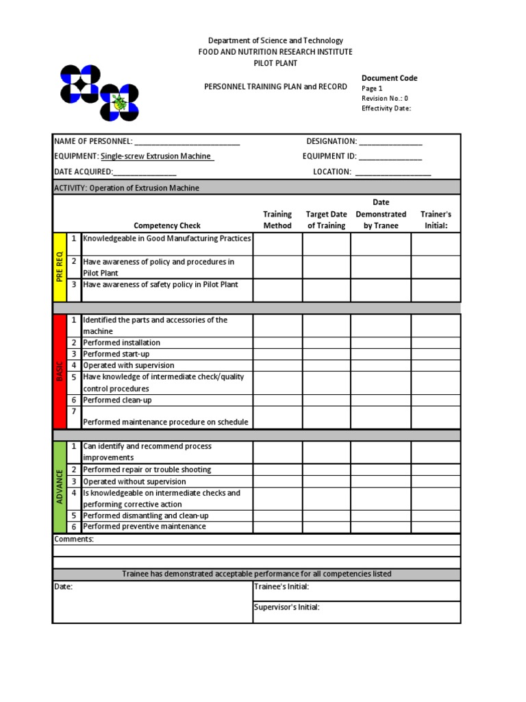 Personnel Training Plan and Record On Equipment Operation | PDF