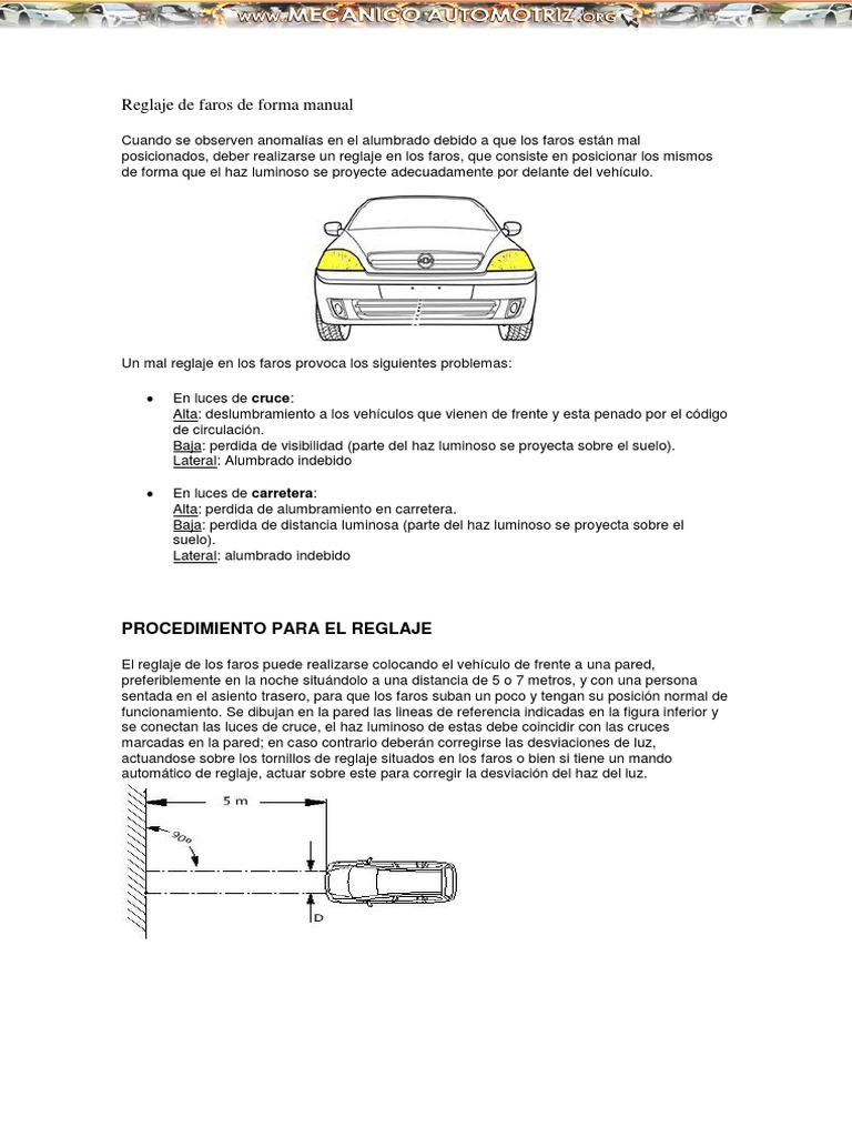 Manual Mecanica Automotriz Reglaje Faros Forma Manual PDF | PDF | Faro ...