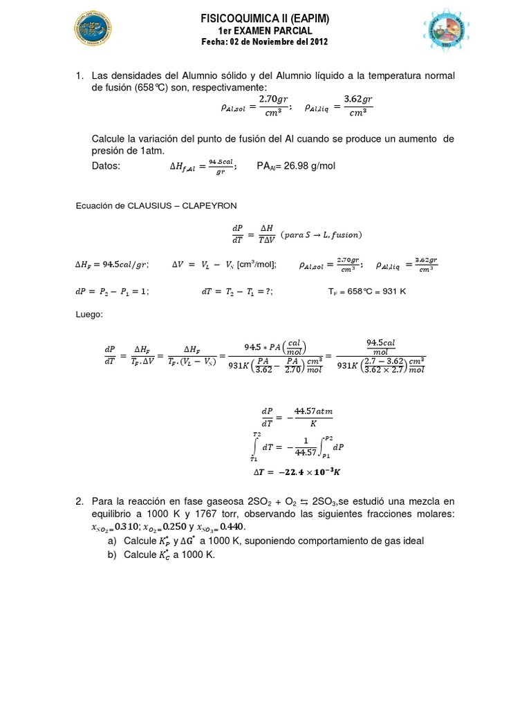 1er Exam FQ II Soluc | PDF