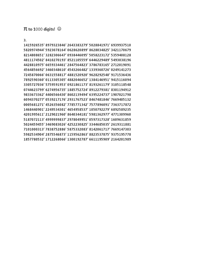 First 1000 Digits of Pi | PDF | Technology & Engineering