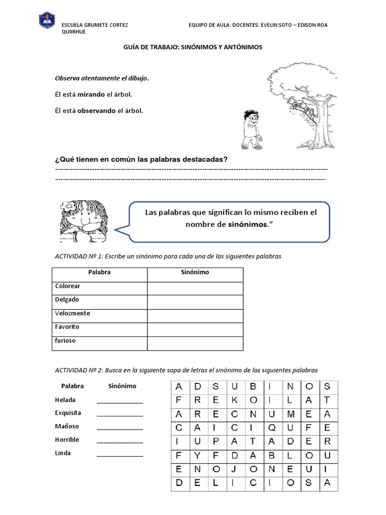 Guía de Trabajo Sinonimos y Antonimos | PDF