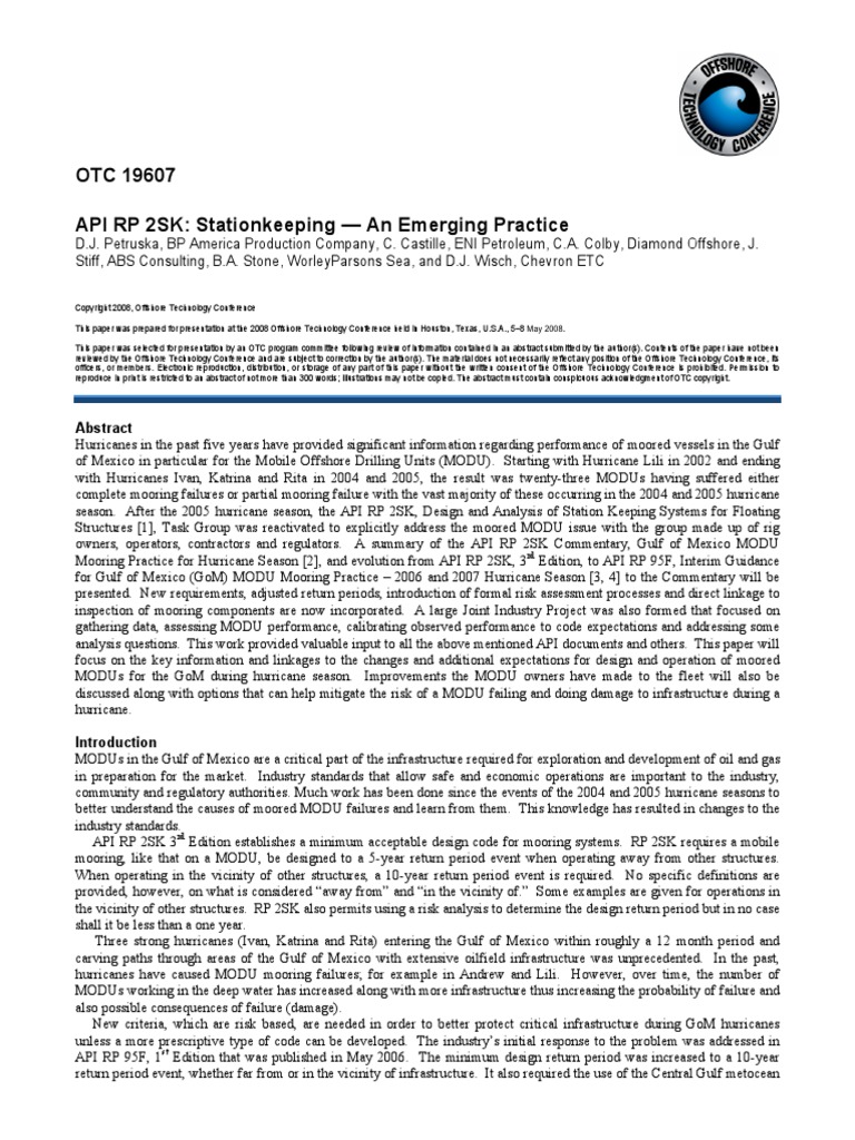 Otc19607 About API RP 2sk | PDF | Risk | Risk Management