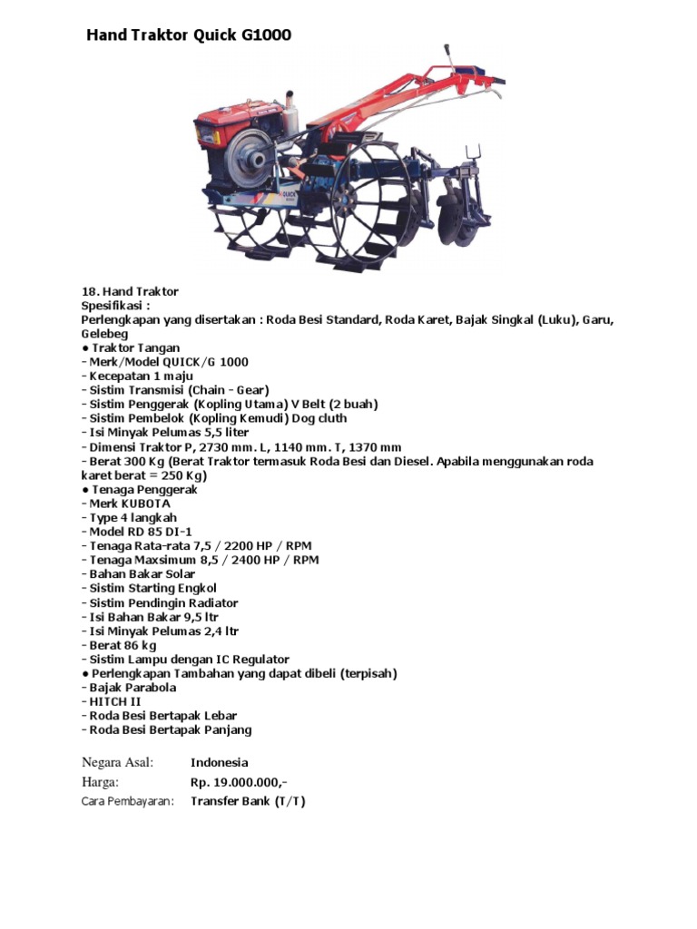 Hand Traktor Quick G1000 | PDF