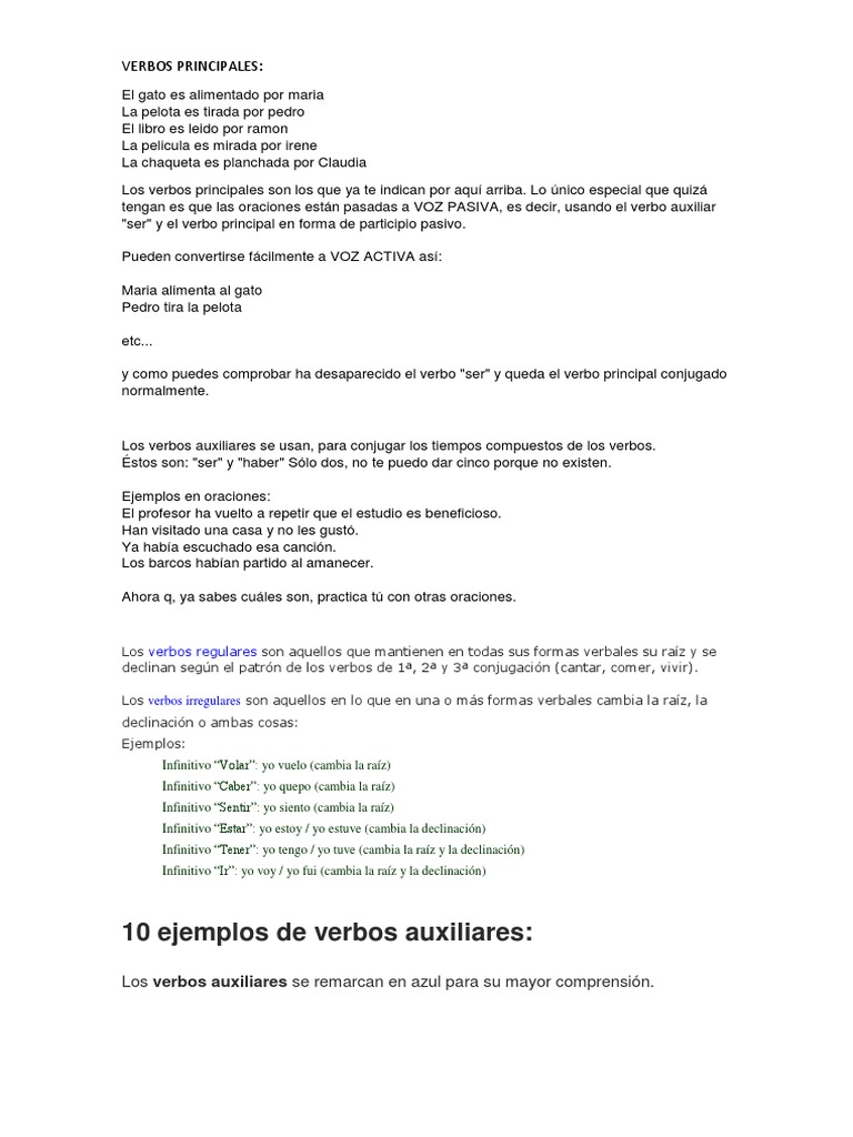 Ejemplos De Verbos Principales Y Auxiliares Pdf Verbo Relaciones