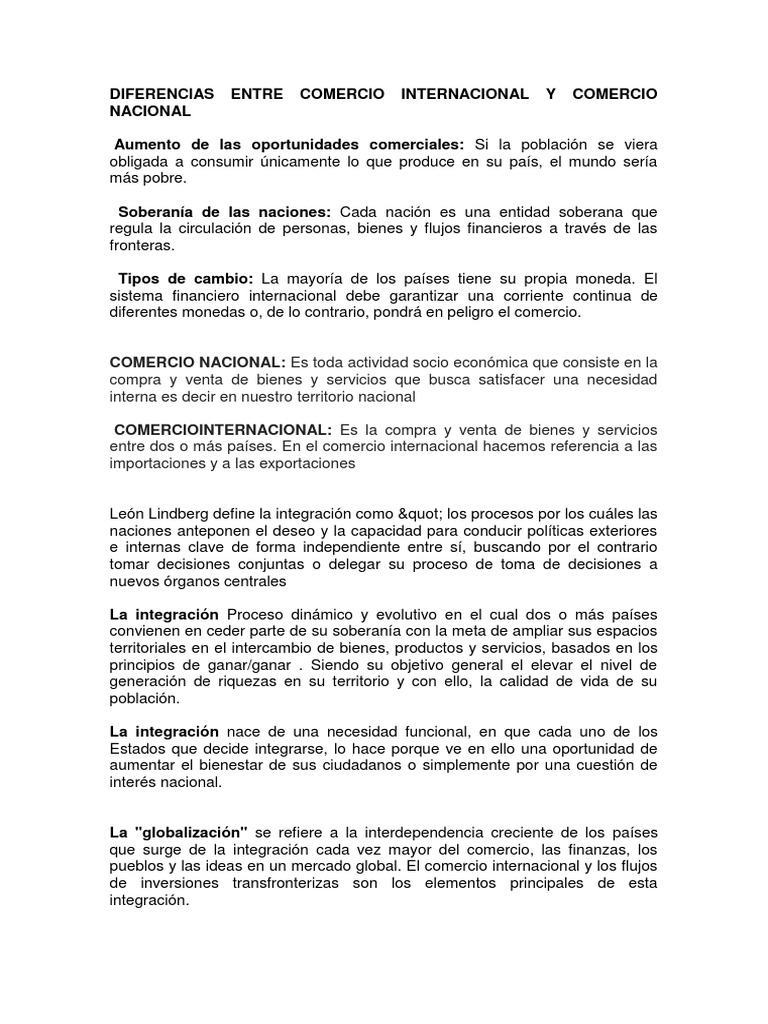 Diferencias Entre Comercio Internacional y Comercio Nacional | PDF ...