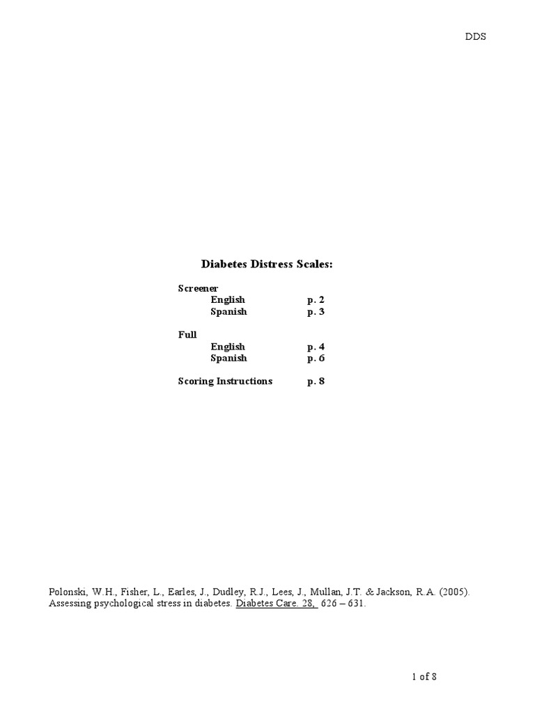 Diabetes Distress Scale (DDS17) Guide | PDF | Feeling | Endocrine Pancreas