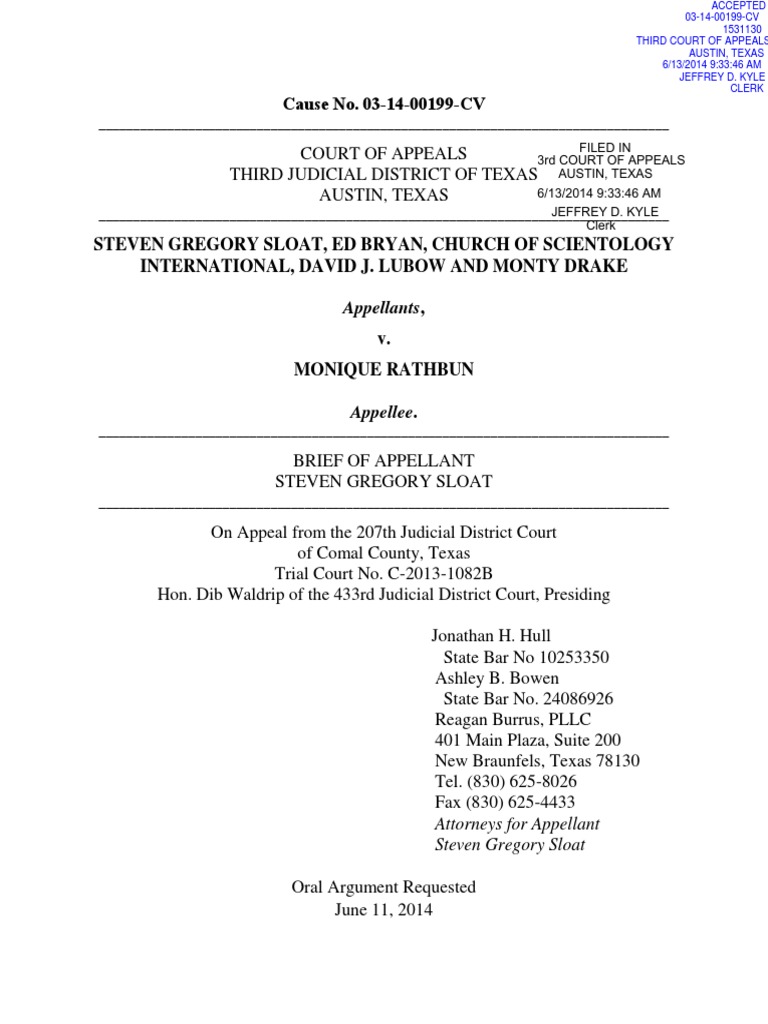 Monique Rathbun v. Scientology: Steven Gregory Sloat Appeal | PDF ...