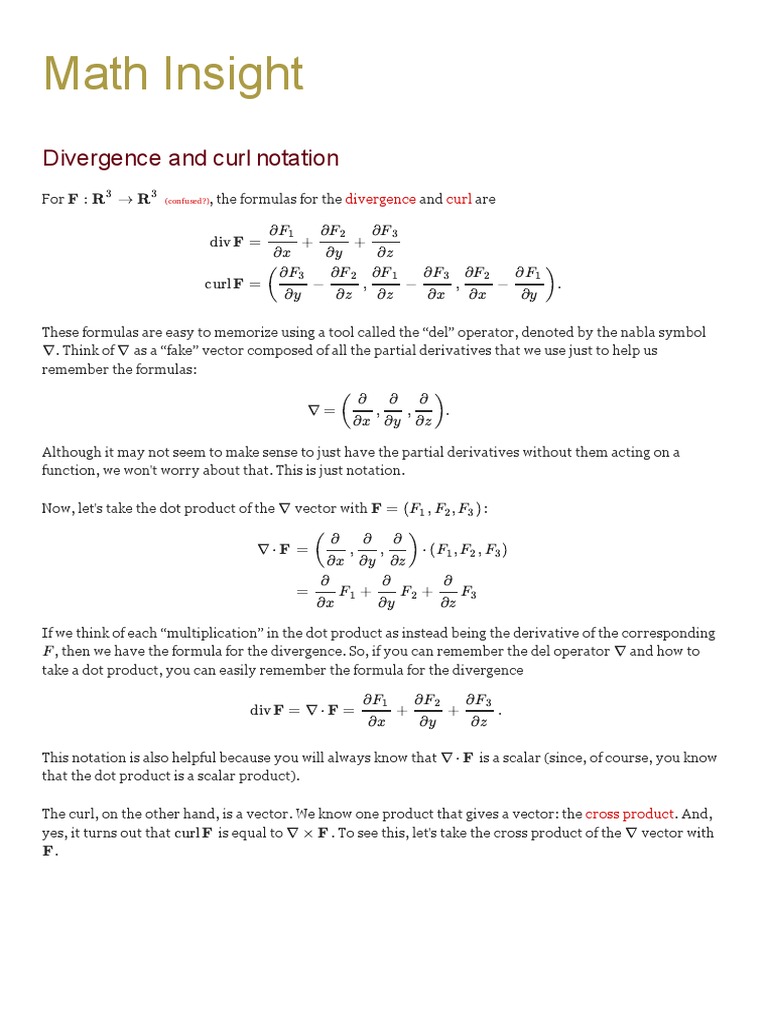 Divergence and Curl Notation - Math Insight | Divergence ...
