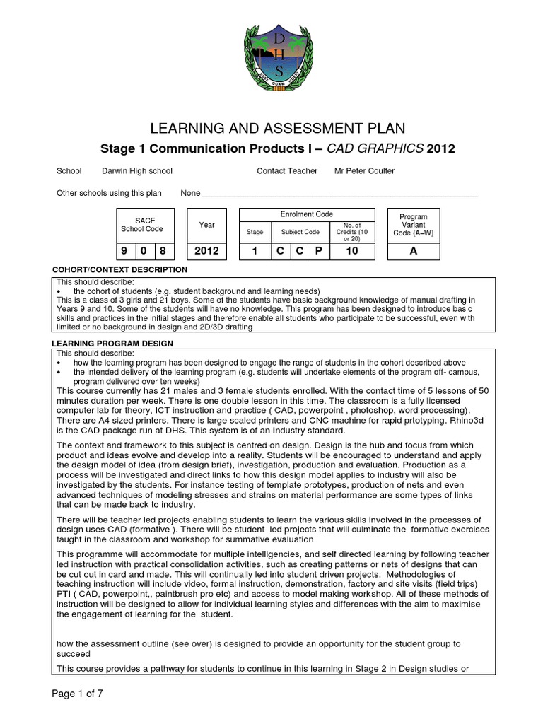 Learning & Assessment Plan - Stage 1 Communication Products | PDF | Educational Assessment | Design