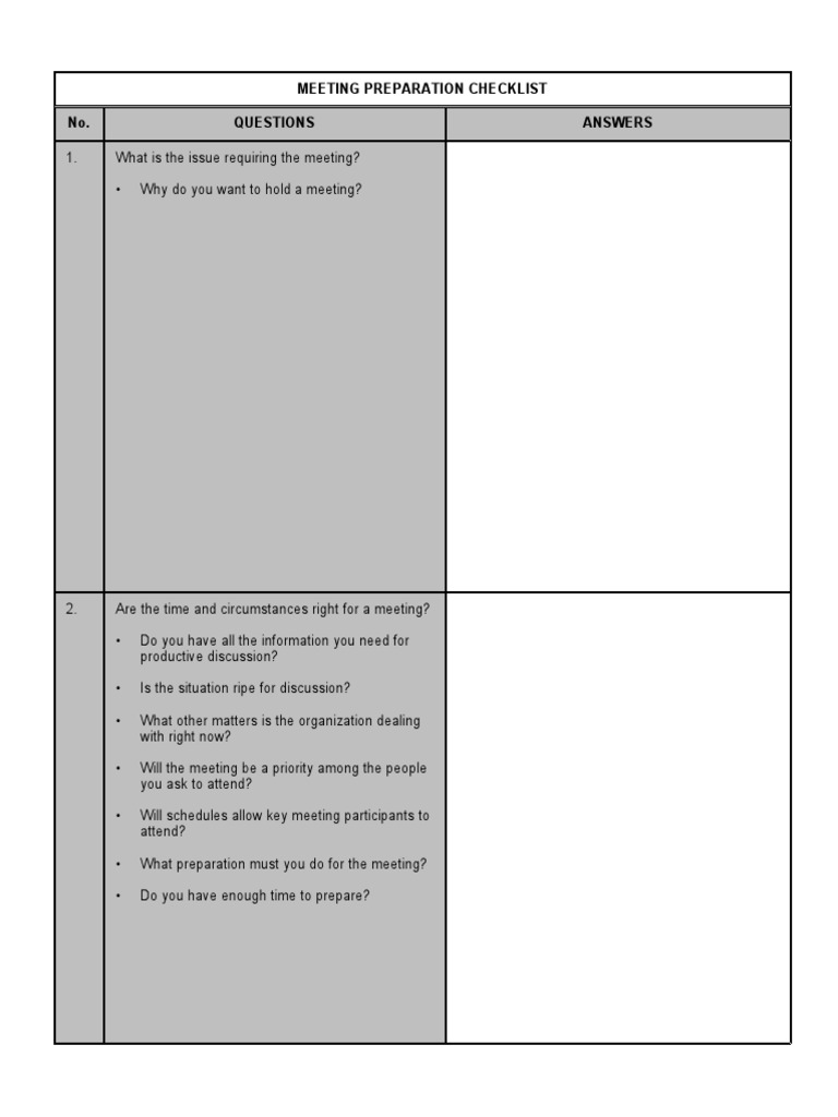 Meeting Preparation Checklist Guide | PDF | Cognition | Business