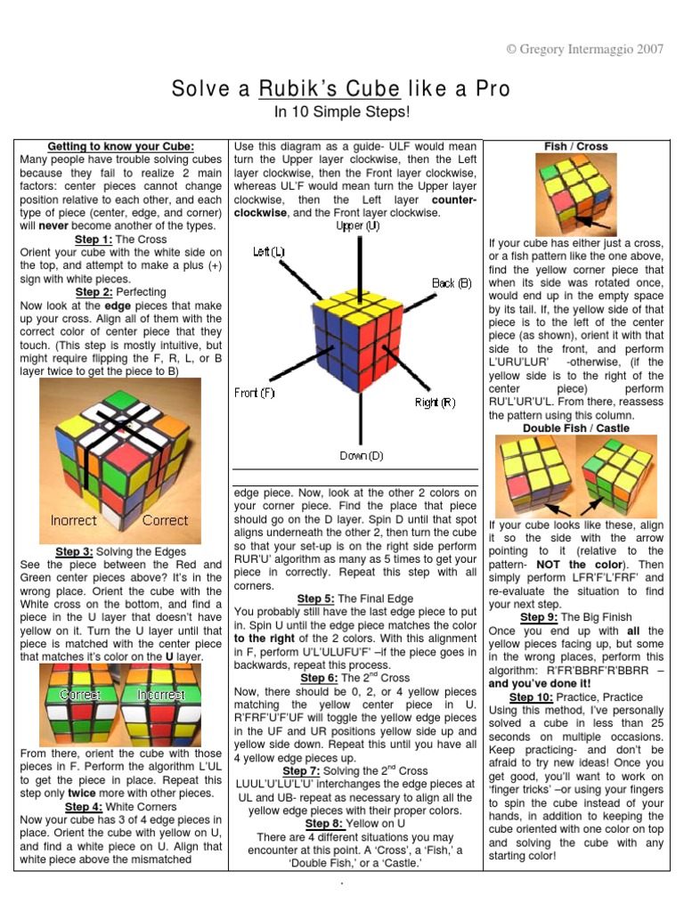 Solve A Rubik's Cube Like A Pro: in 10 Simple Steps! | PDF | Teaching ...