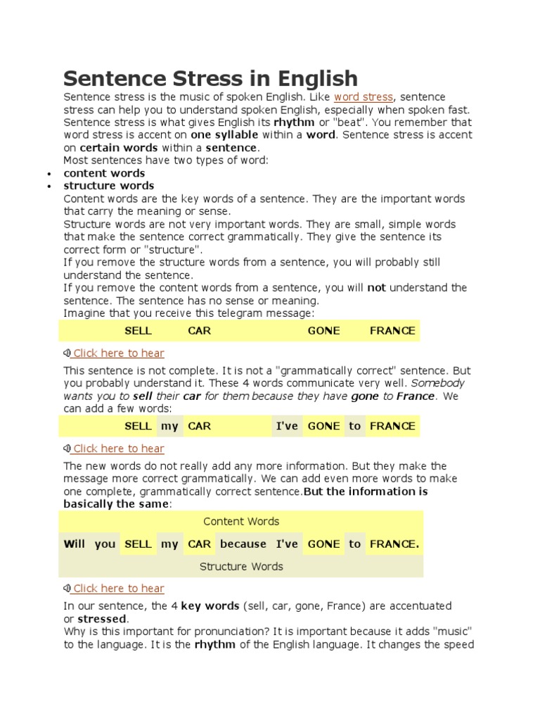 Sentence Stress in English | PDF | Stress (Linguistics) | English Language