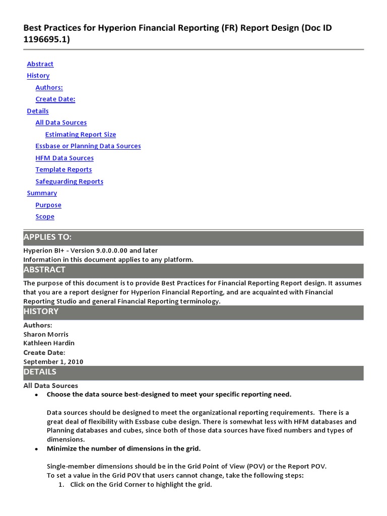 Best Practices For Hyperion Financial Reporting | PDF | Backup | Data