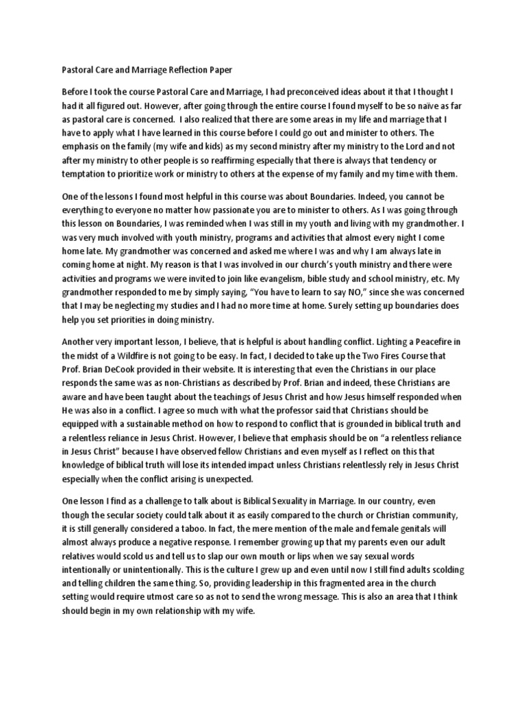 Pastoral Care and Marriage Reflection Paper | PDF | Minister ...