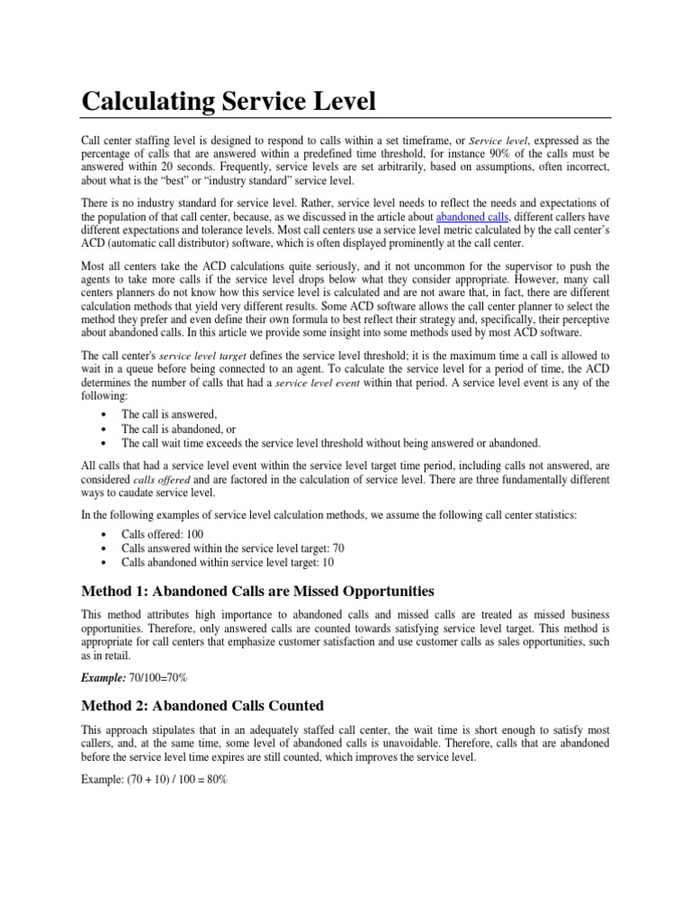 Service Level Calculations | PDF | Call Centre | Cognition