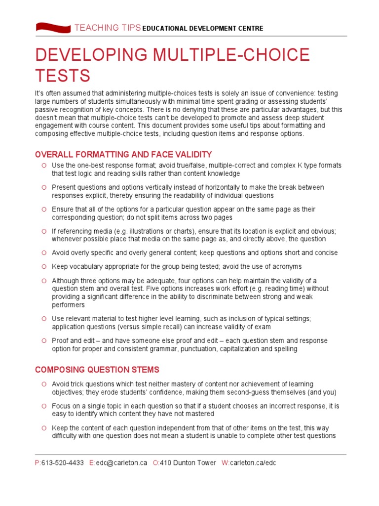 Developing Multiple Choice Tests | PDF | Multiple Choice | Test ...