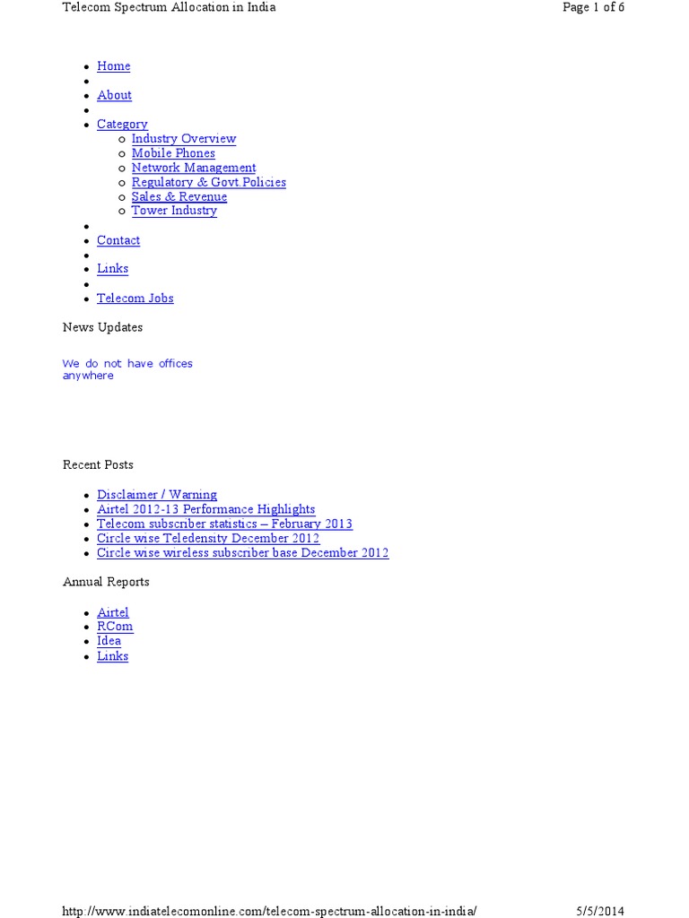 Telecom Spectrum Allocation in India | PDF | Radio Spectrum | Radio