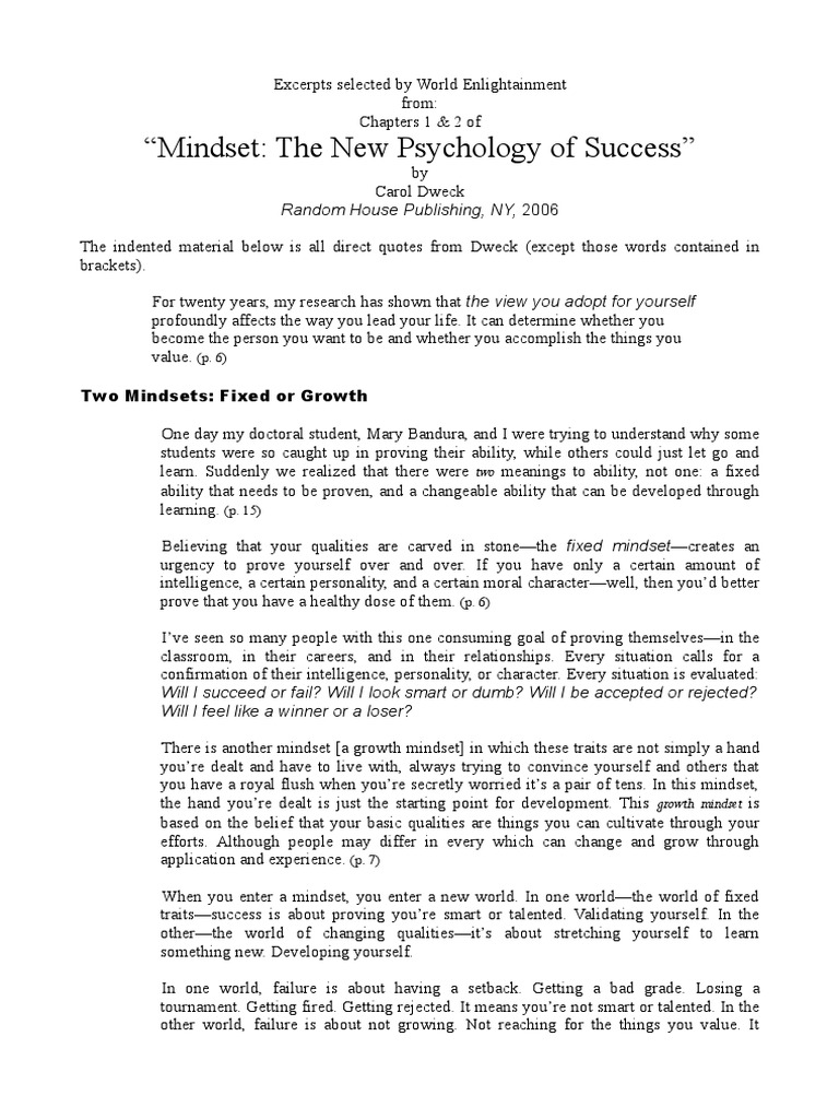 Mindset The New Psychology of Success | PDF | Mindset | Epistemology