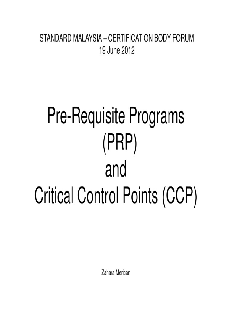 PRP and CCP for Food Safety Management | PDF | Hazard Analysis And ...