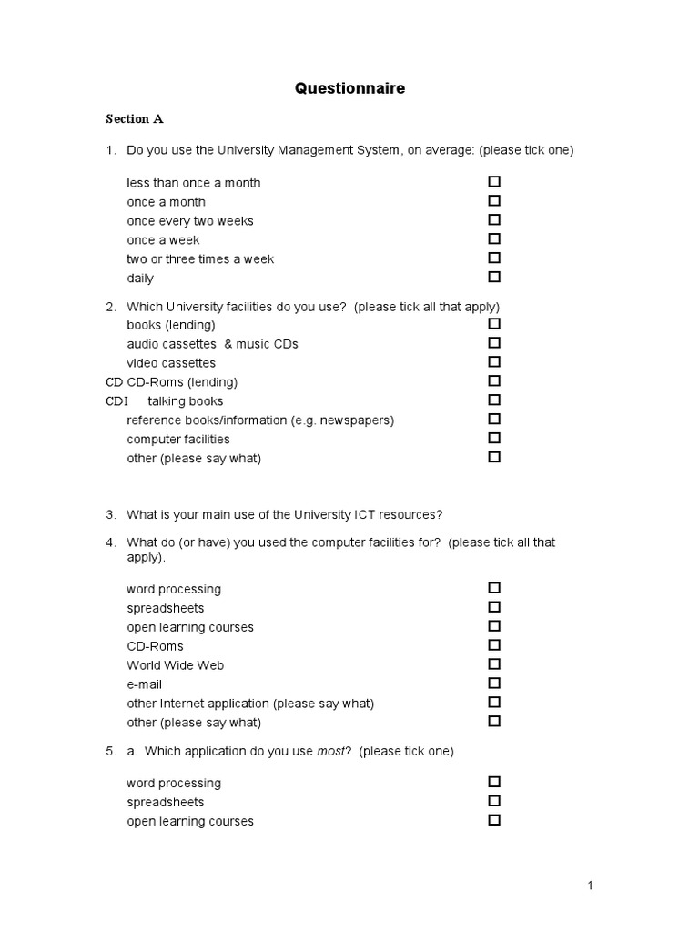 Questionnaire: Section A | PDF | Communication | Computing