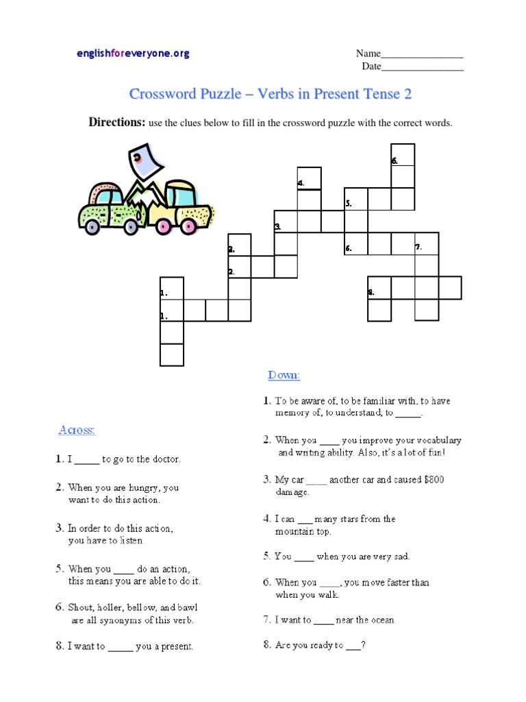 Crossword Puzzle - Verbs in Present Tense 2 | PDF