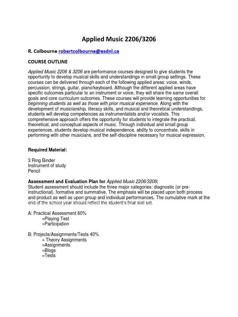 Applied Music Course Outline 2206/3206 | PDF | Art