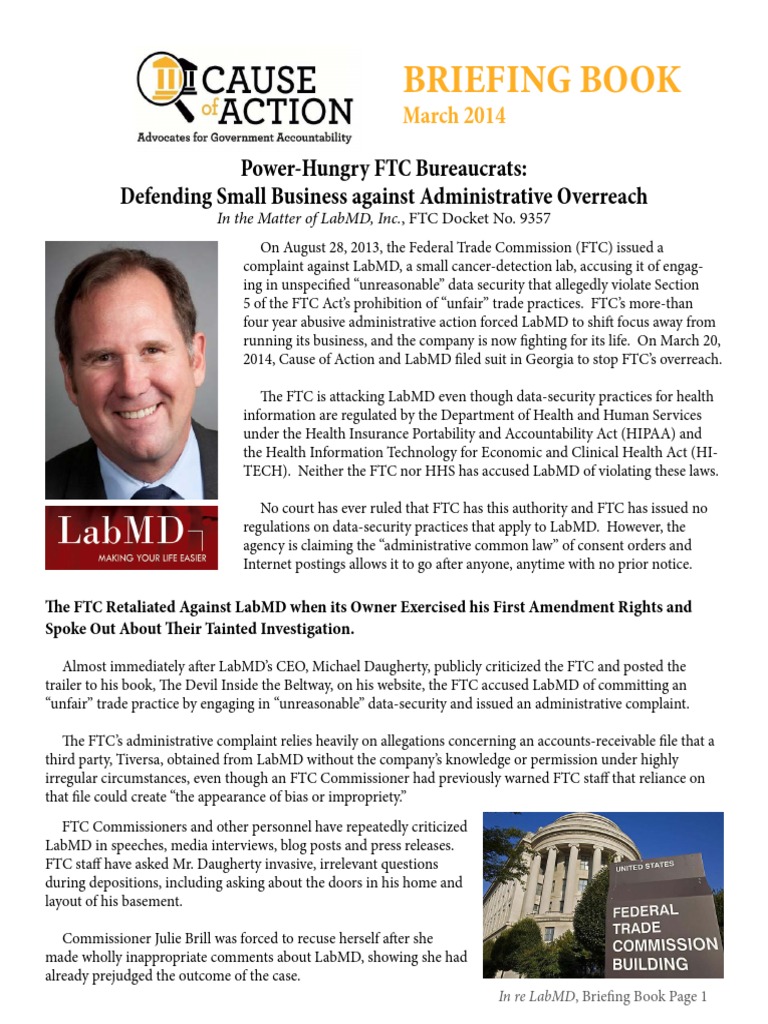 LabMD Briefing Book | PDF | Federal Trade Commission | American Government