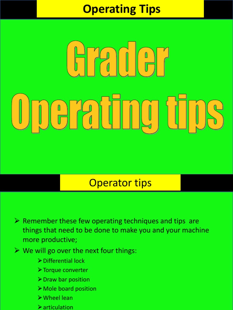 Grader Operation Tips | Download Free PDF | Tire | Plough
