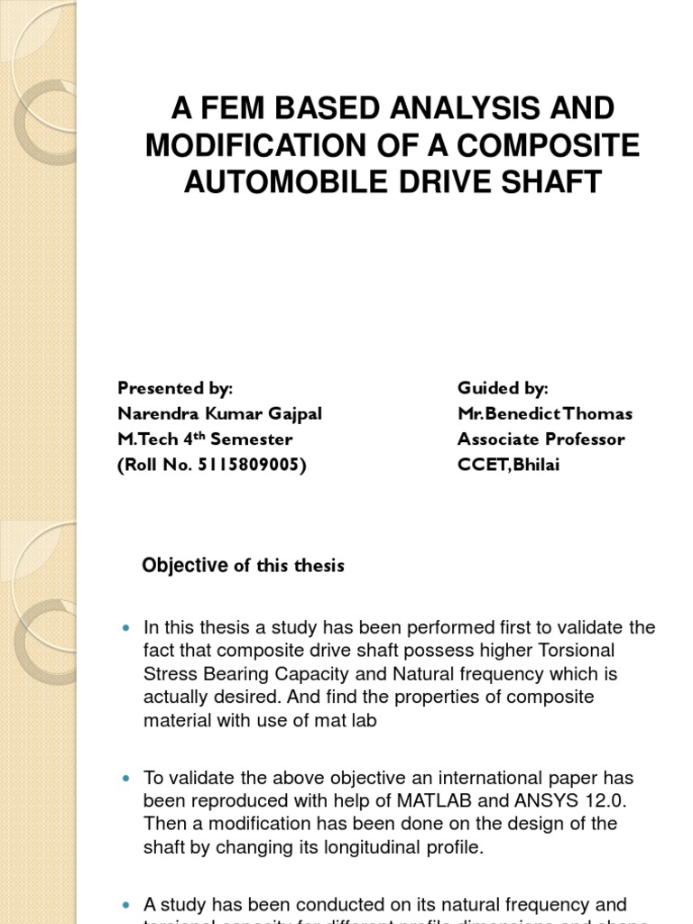 A Fem Based Analysis and Modification of A Composite Automobile Drive ...