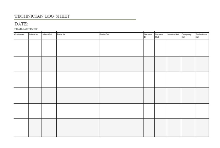 Technician Daily Log Sheet | PDF