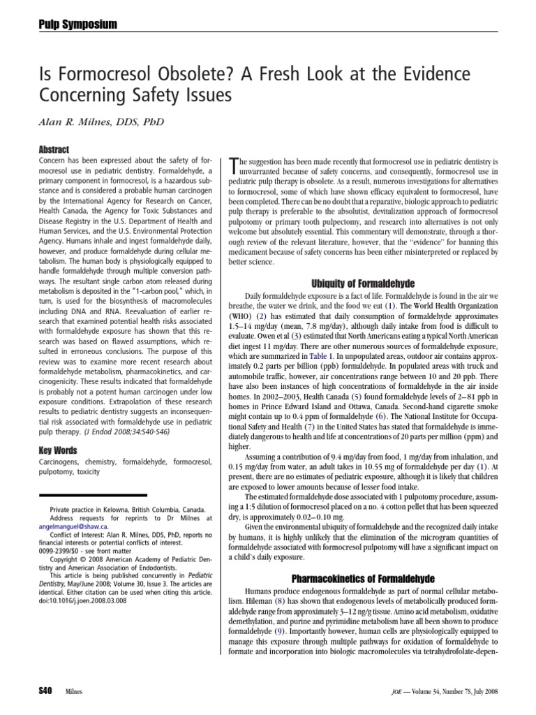 The Effect of Formocresol in Pulpotomy | PDF | Formaldehyde | Carcinogen