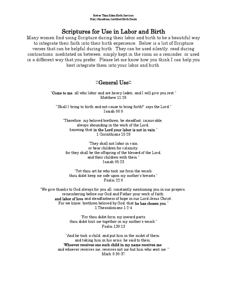 Scripture List For Use in Labor and Birth | PDF | Epistle To The ...