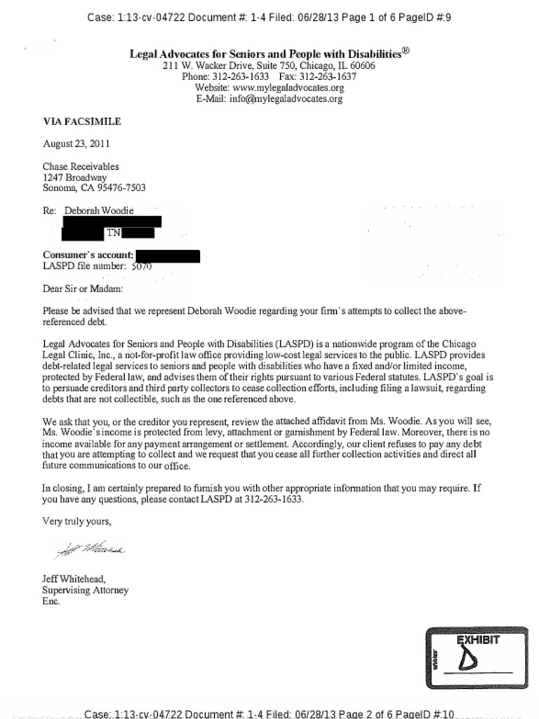 Woodie v Chase Receivables FDCPA Letters Exhibit D.pdf | Fax | Practice ...