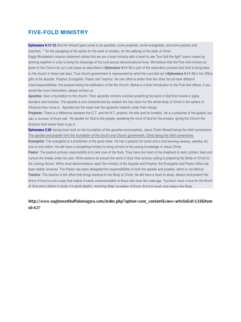 Five Fold Ministry | Prophet | The Gospel
