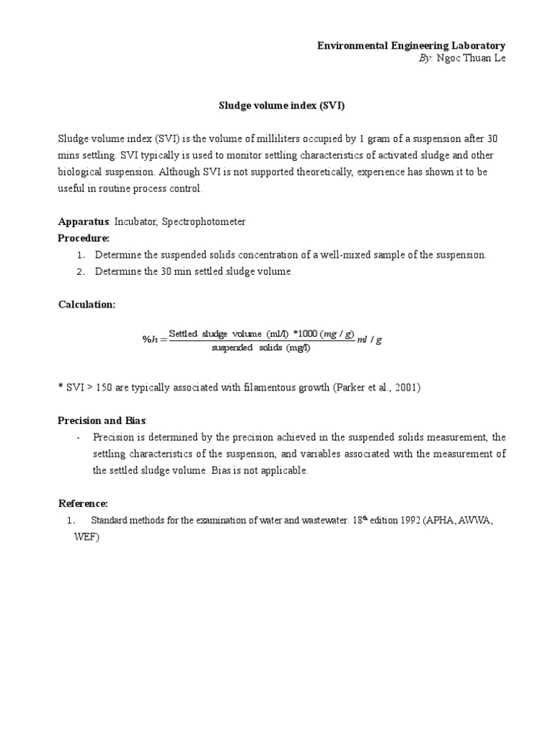 Sludge Volume Index (SVI) | PDF