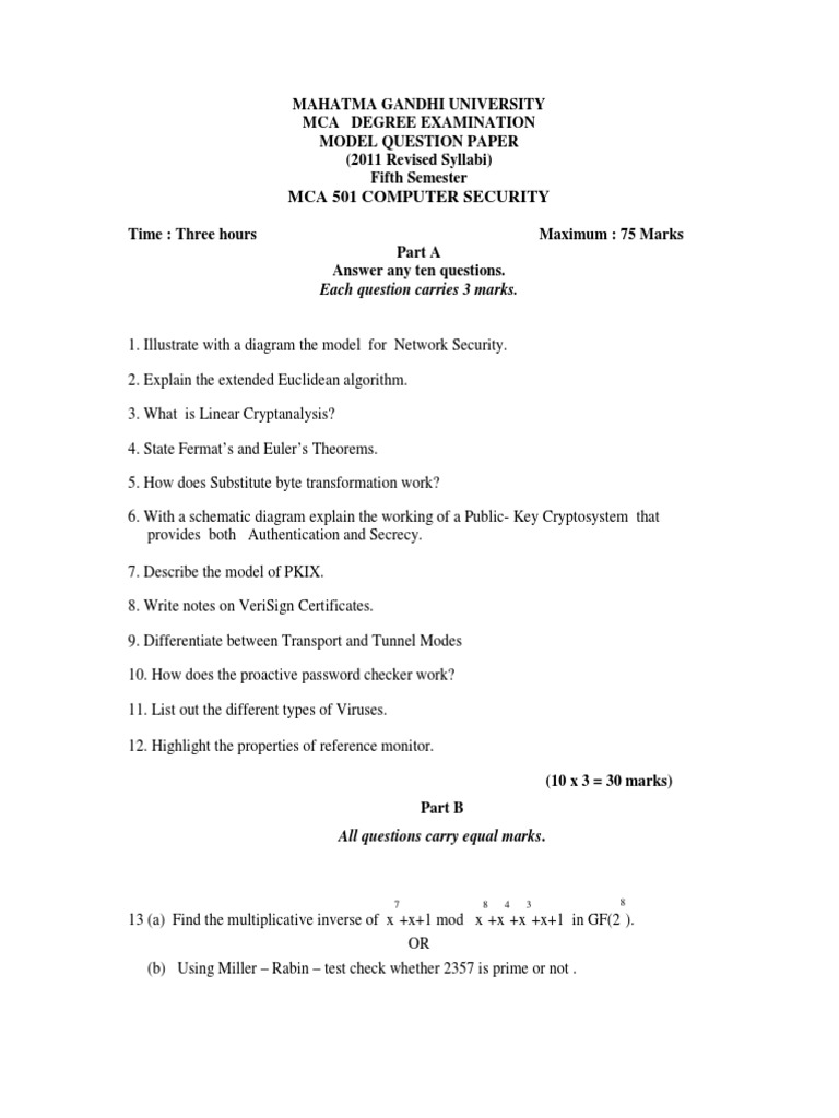 MCA Computer Security Exam Questions | PDF | Teaching Methods ...