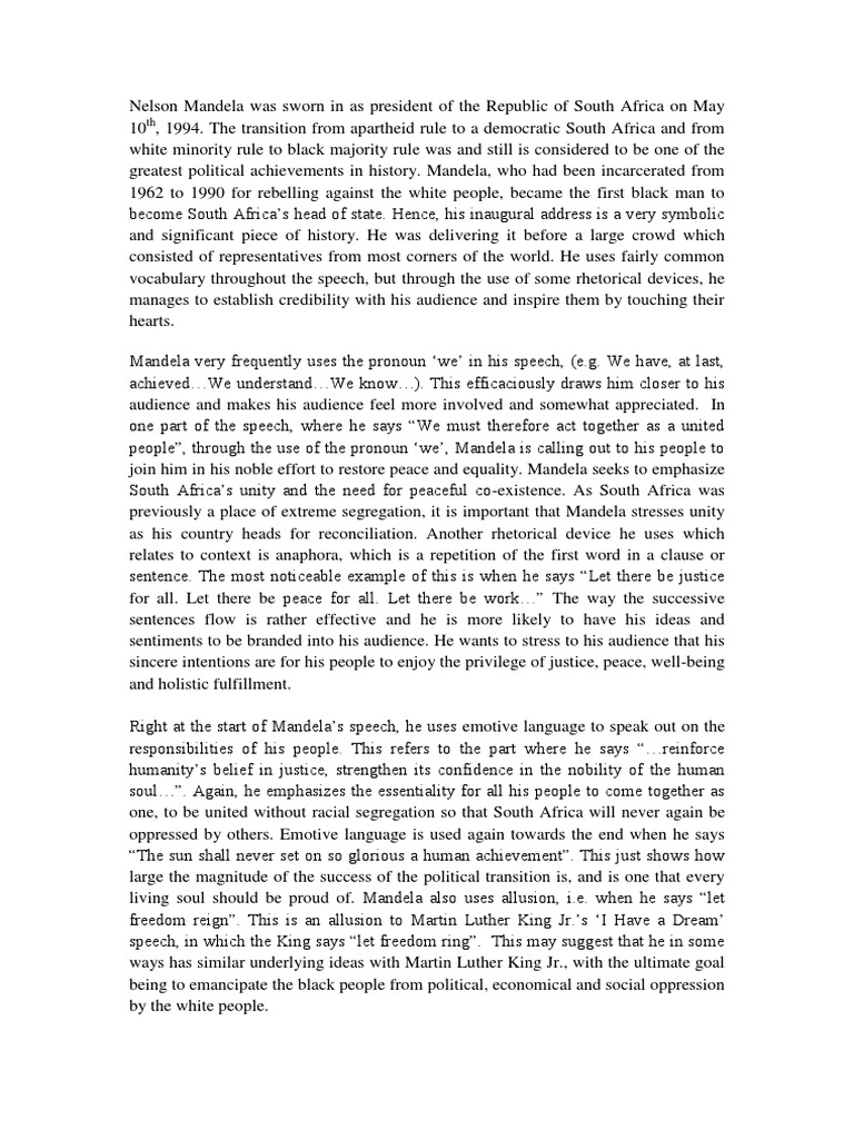 Mandela Speech Analysis | Nelson Mandela | Politics