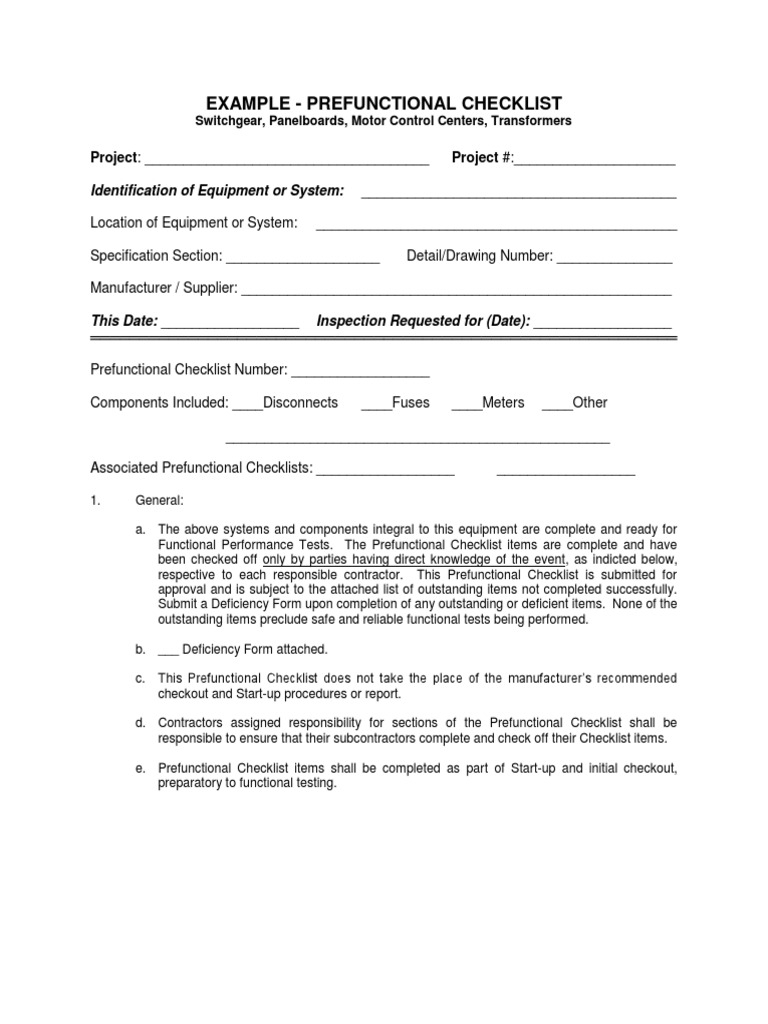 Pre - Functional Checklist Documentation 9 | Electrical Wiring | Fuse ...