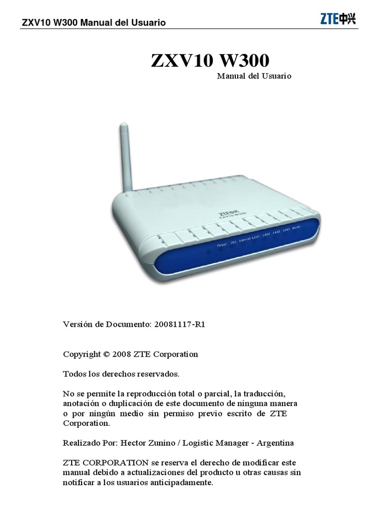 Manual de Usuario ZTE ZXV10 W300 | PDF | Ieee 802.11 | Módem