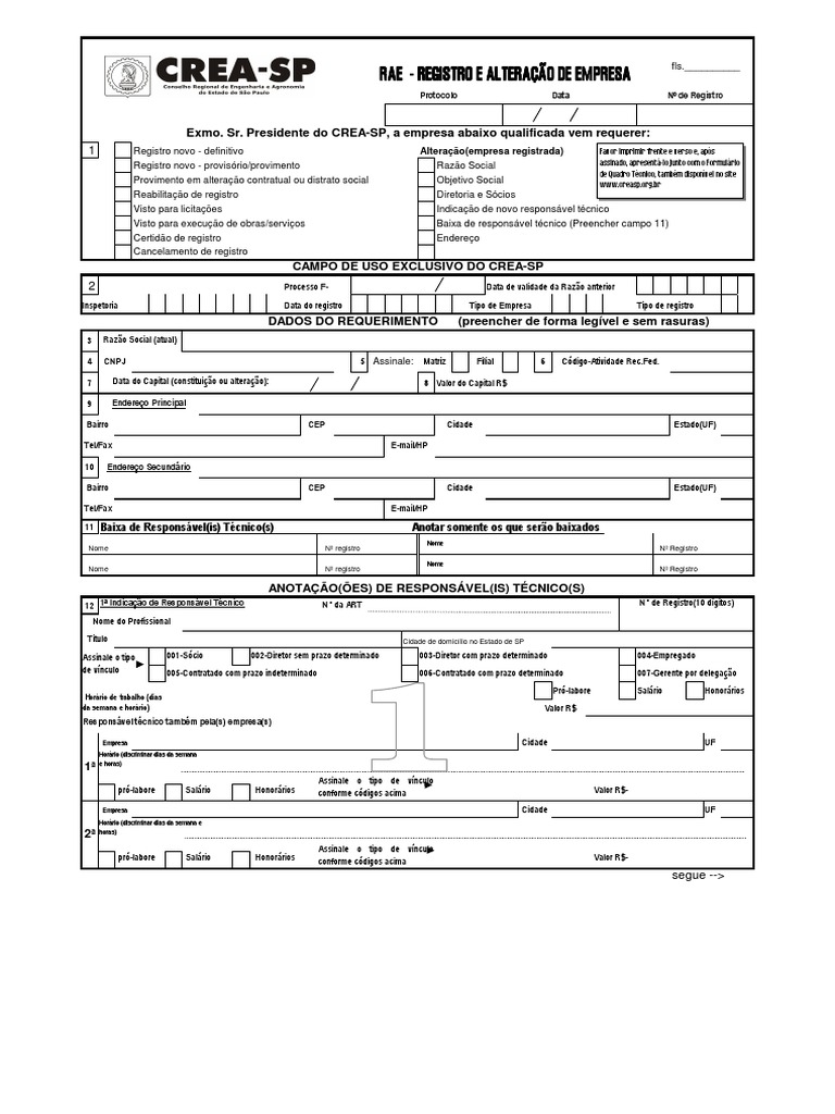 CREA Formulário | PDF | Lei Estatutária | Trabalho