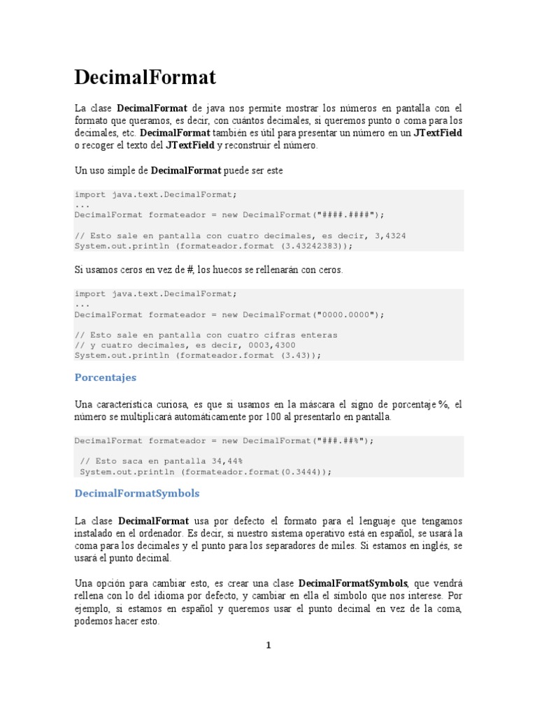 Clase DecimalFormat Java PDF | PDF