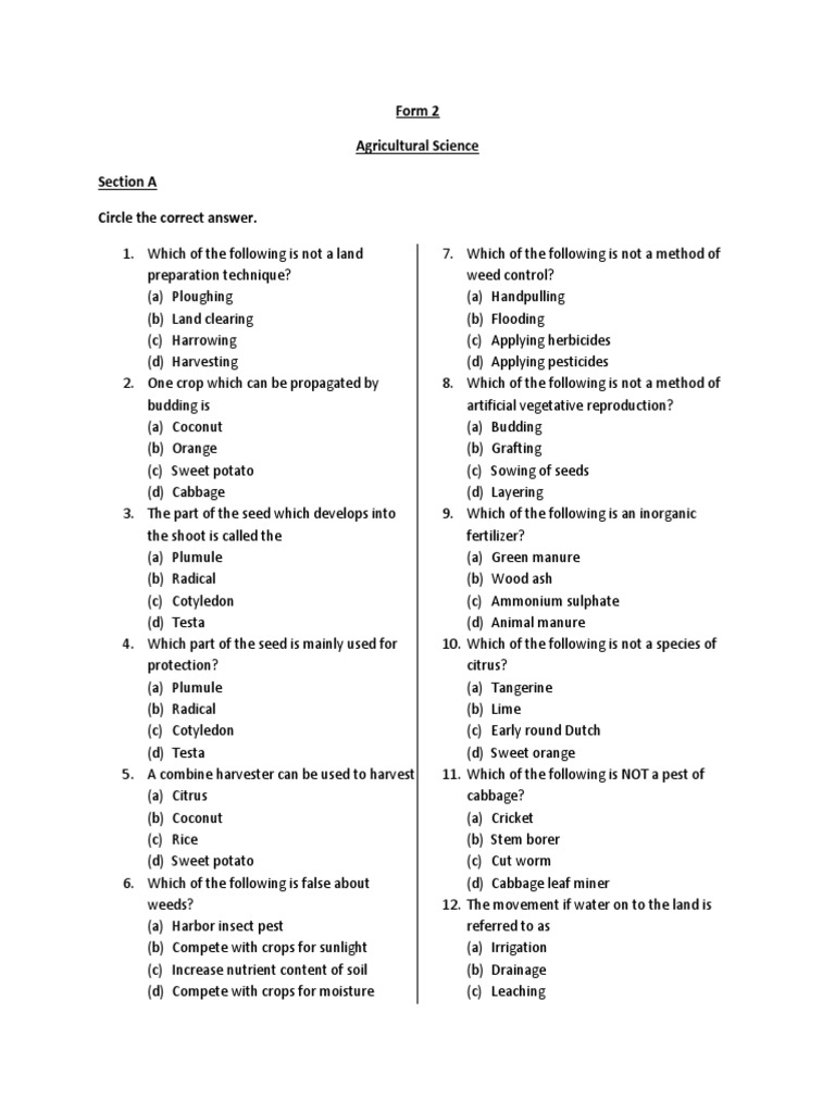 Agricultural Science Exam | PDF | Weed | Soil