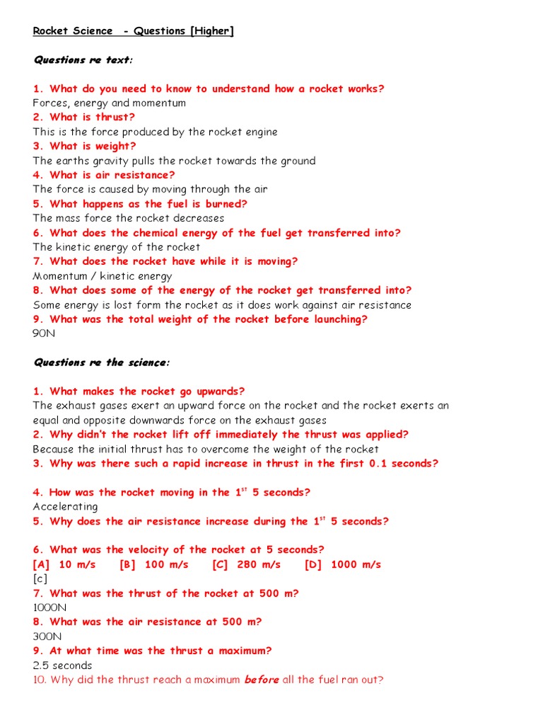 Rocket Questions Higher | PDF | Rocket | Thrust