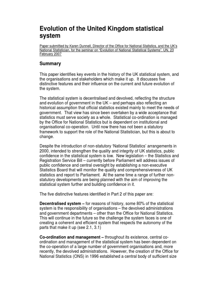 Evolution of The United Kingdom Statistical System | PDF | Official ...