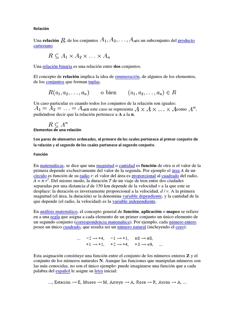 Funcion y Relacion Matematica | PDF | Función (Matemáticas) | Conceptos ...