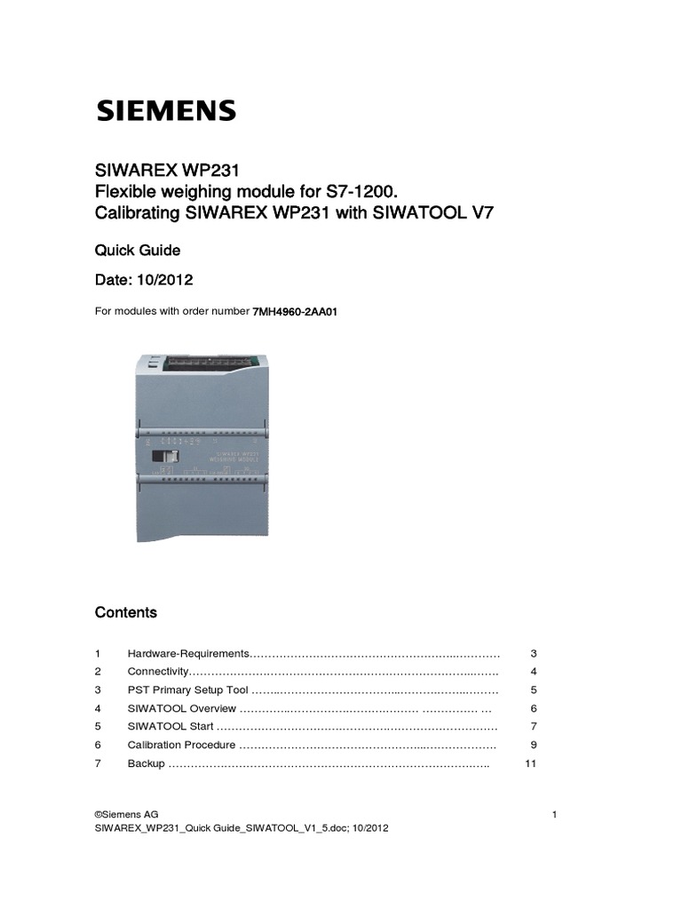 Balanza Colimatic1 Siwarex Wp231 Quick Guide Siwatool v1 5 | PDF | Calibration | Parameter ...