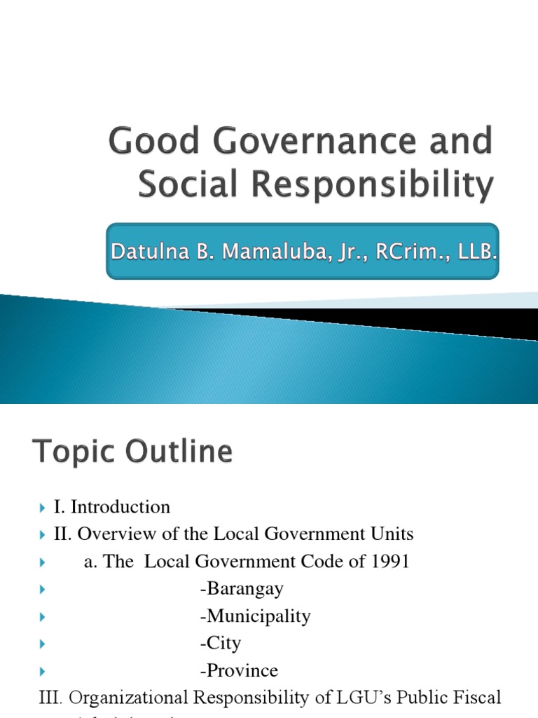 Good Governance and Social Responsibility | Local Government | Government